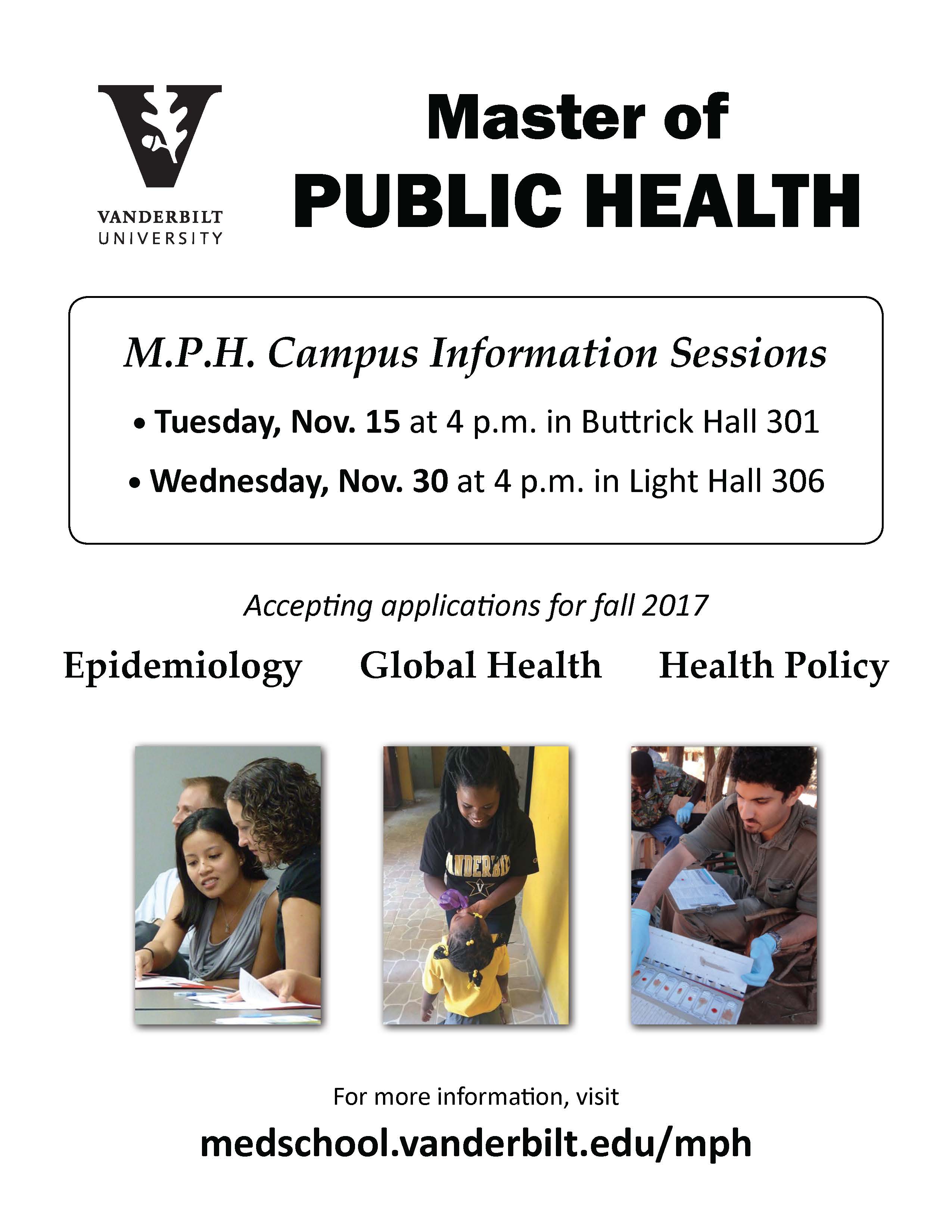 MPH Campus Information Sessions - November 15, 30 | Department of ...